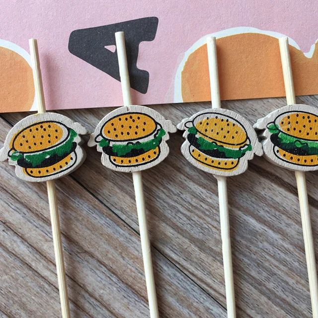 100Pcs/Pack Hamburger Garnish Bamboo Sticks Fruit Sticks Snack Skewers ...