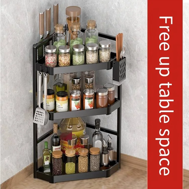 Kitchen Shelving Counter Top Corner Triangle Seasoning Hanging Rack ...