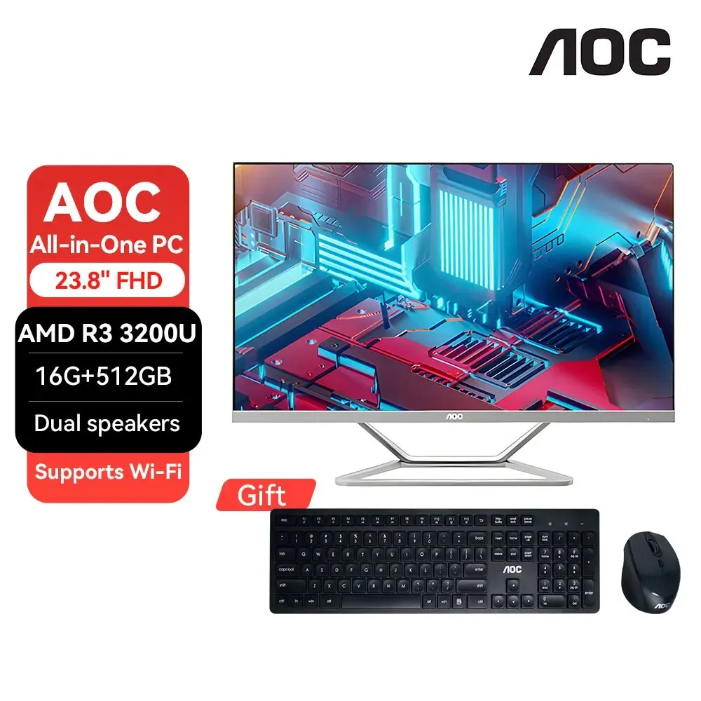 AOC 올인원 컴퓨터, AMD R3 3200U CPU, 최대 3.5GHz, Radeon 그래픽, 16GB - 티몬