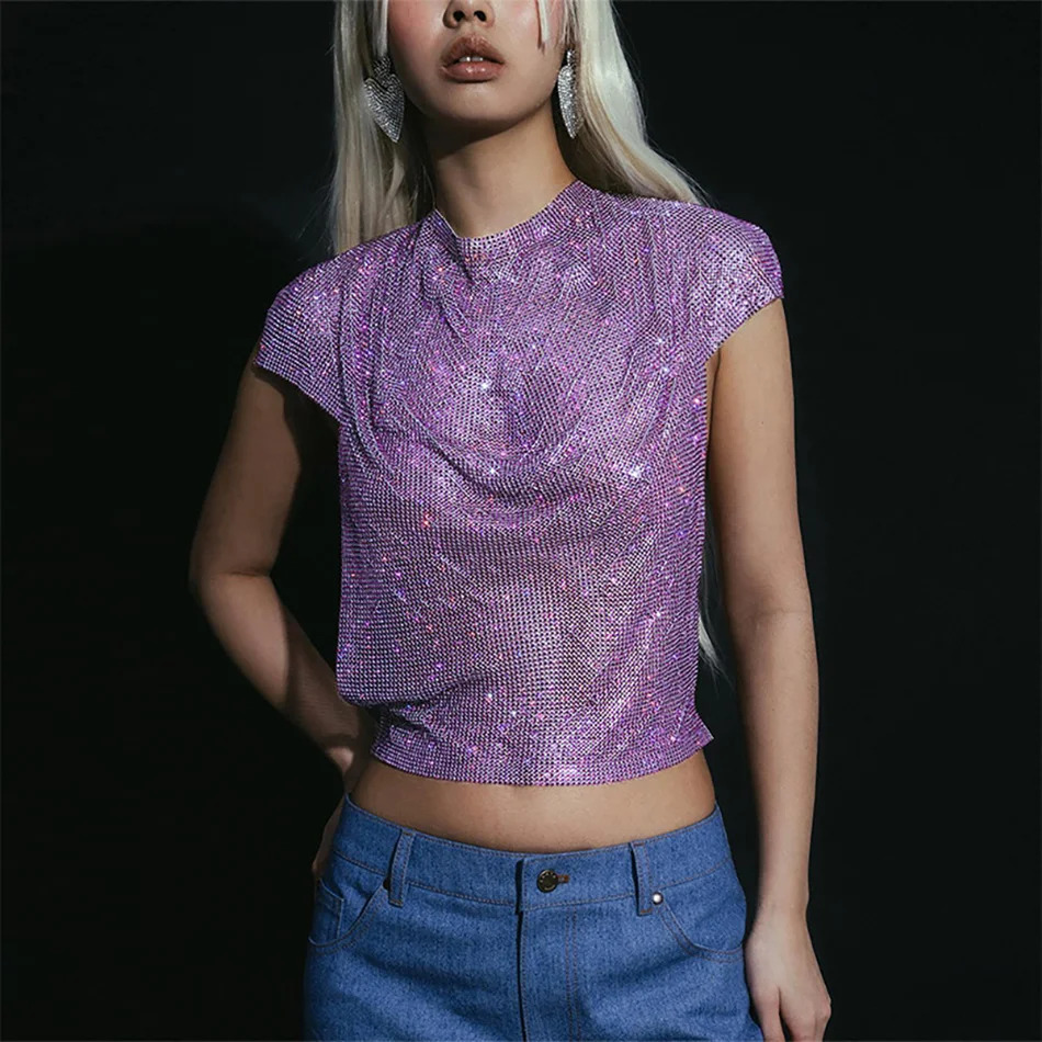 New-Solid-Color-Luminous-Sexy-Chain-Backless-Slim-Chain-T-shirt-In ...