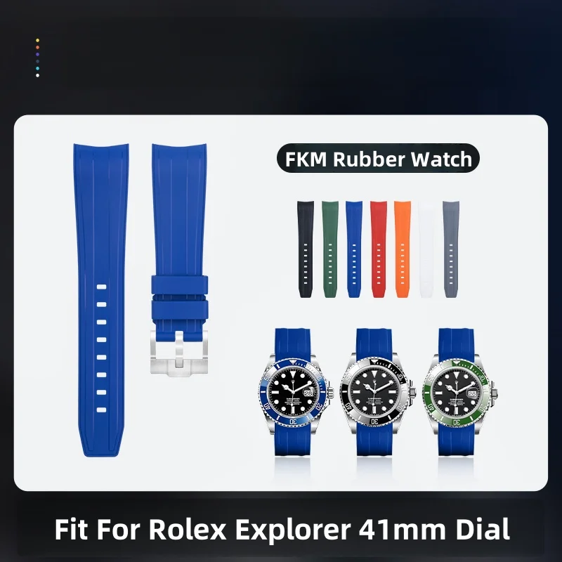 21mm For Rolex Explorer 2 fkm Rubber Watch Strap 41mm Dial Curved End ...