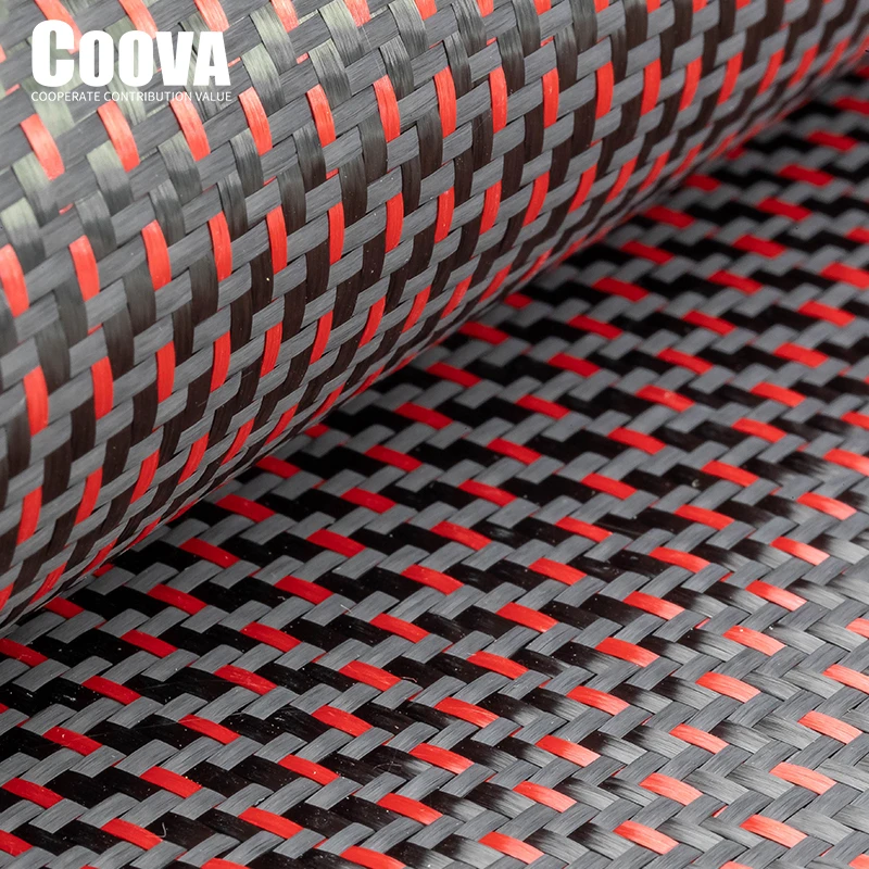 F234 COOVA Red Kevlar & Carbon Fiber Cloth 2+1Mixed Plain Tela Fibra De ...