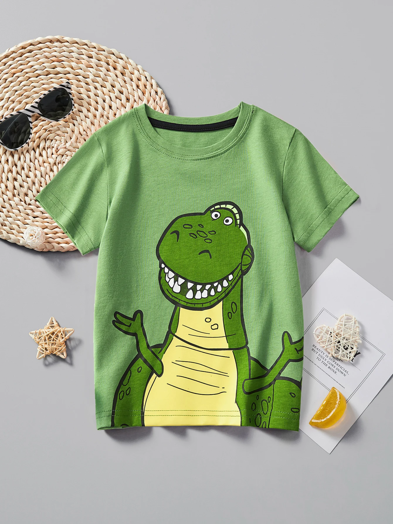 Camiseta-de-manga-corta-de-algod-n-para-ni-os-dinosaurio-verde-animal ...