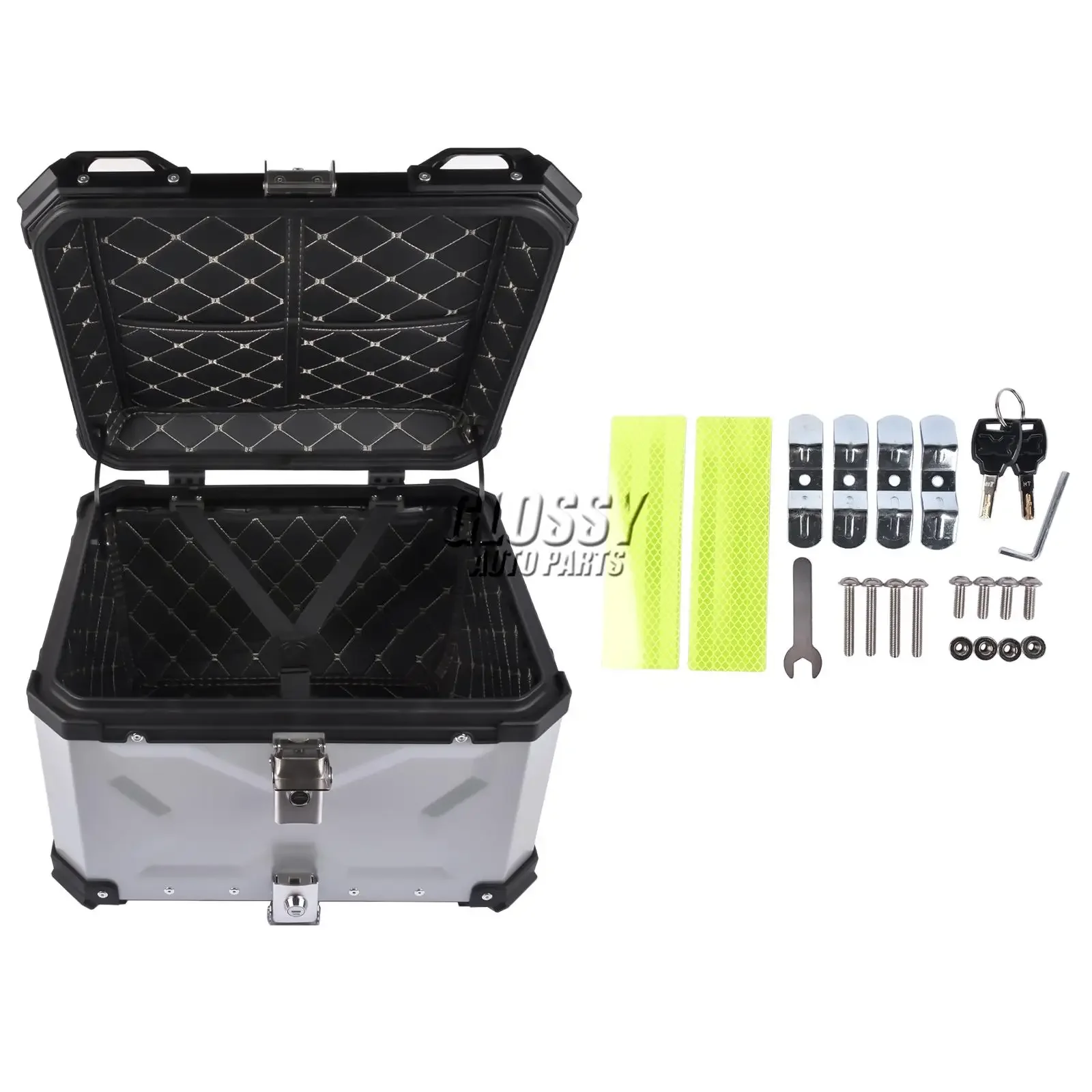 AP03 Aluminum Motorcycle Trunk Tour Tail Box with Security Lock Silver ...