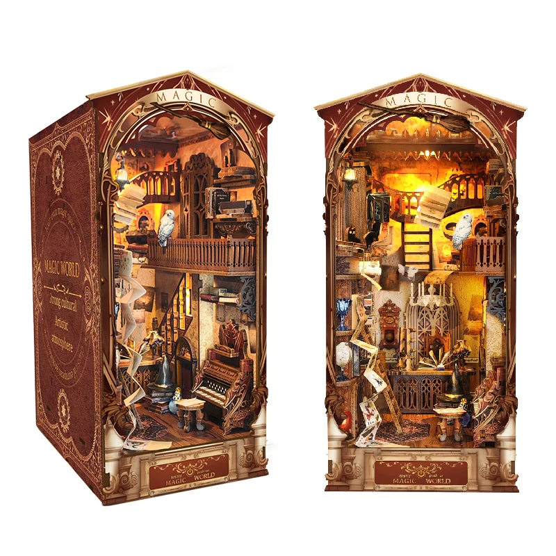 DIY-Wooden-Book-Nook-Shelf-Insert-Kit-Miniature-Building-Kits-Magic ...