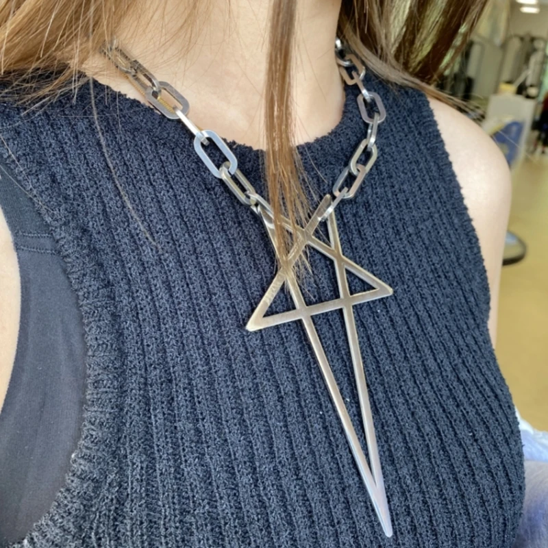 X6HE-Trend-Silver-Color-Chain-Pentacle-Necklaces-Punk-Collar-Chokers-Necklaces-For-Men-Women ...