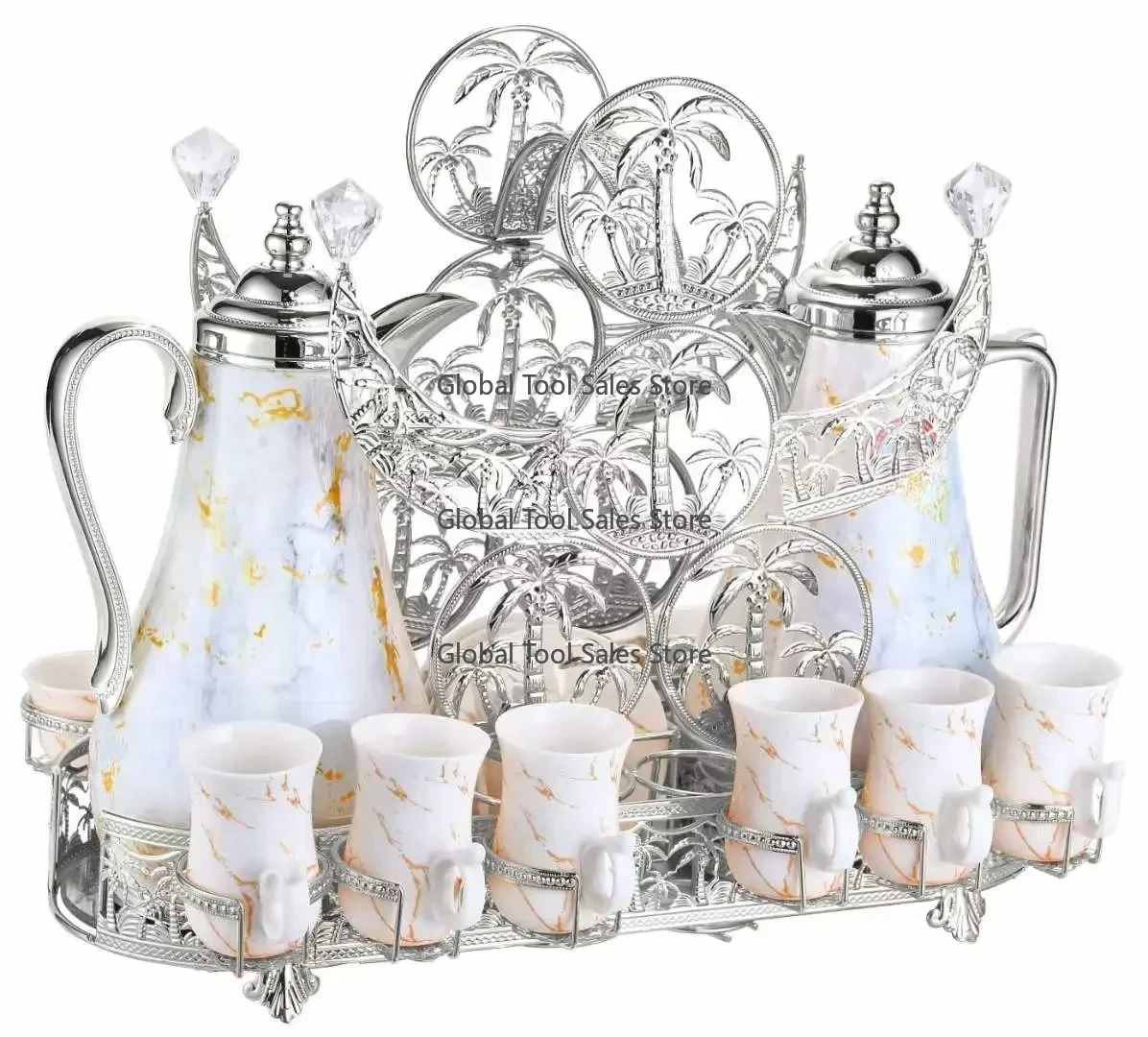 Arabic Style Ceramic Golden Tea Set – Insulated Teapot, Milk Pot ...
