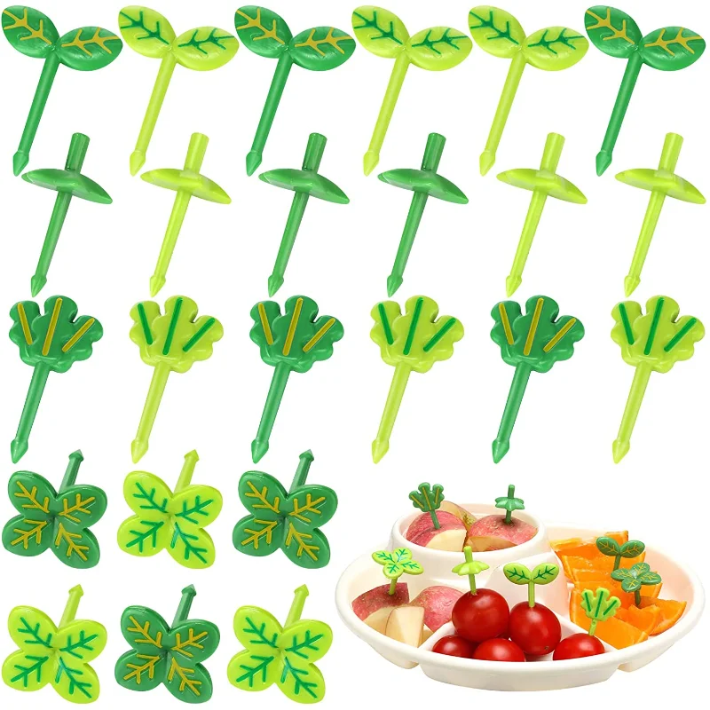 8pcs/lots Fruit Fork Toothpick Leaf Clover Plastic Lunch Box Bento Food ...