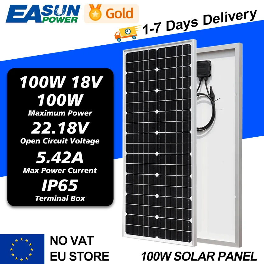 EASUN 100W Solar Panel Rigid Glass Cell High-efficiency 18V ...