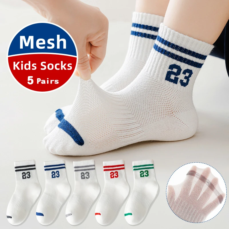 5 Pairs Children's Socks Thin Breathable Mesh Cotton Socks for Summer ...
