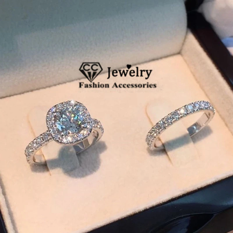 Cc Sets Rings For Women Couple Cubic Zirconia Square Ring Lovers ...