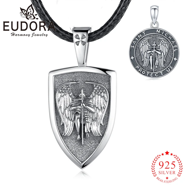 sale onlineshop Mens Necklace Michael Angel and Saint George Pendant in ...