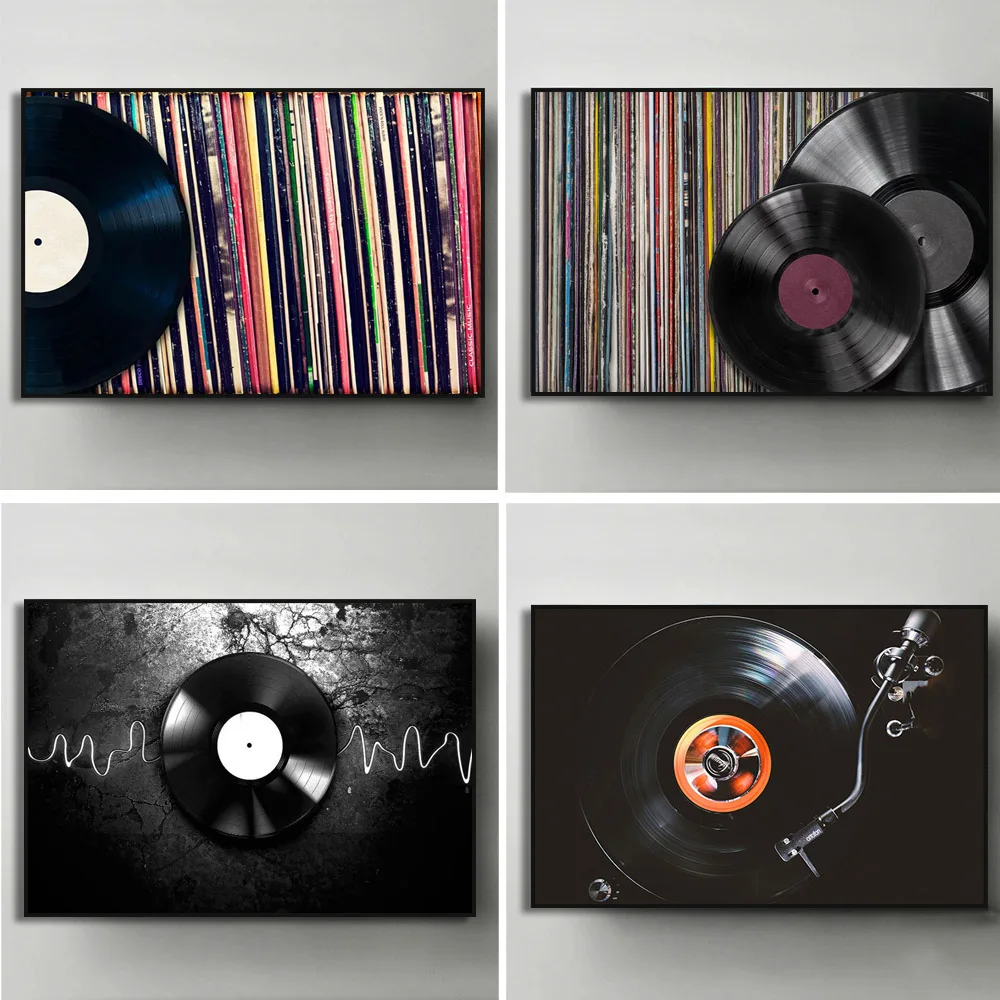 Vintage-Vinyl-Record-Canvas-Painting-Graffiti-Album-Collection-Wall-Art ...
