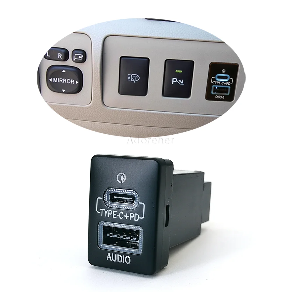 Car USB QC3.0 Charger Input Adapter Audio Socket For Toyota Innova ...