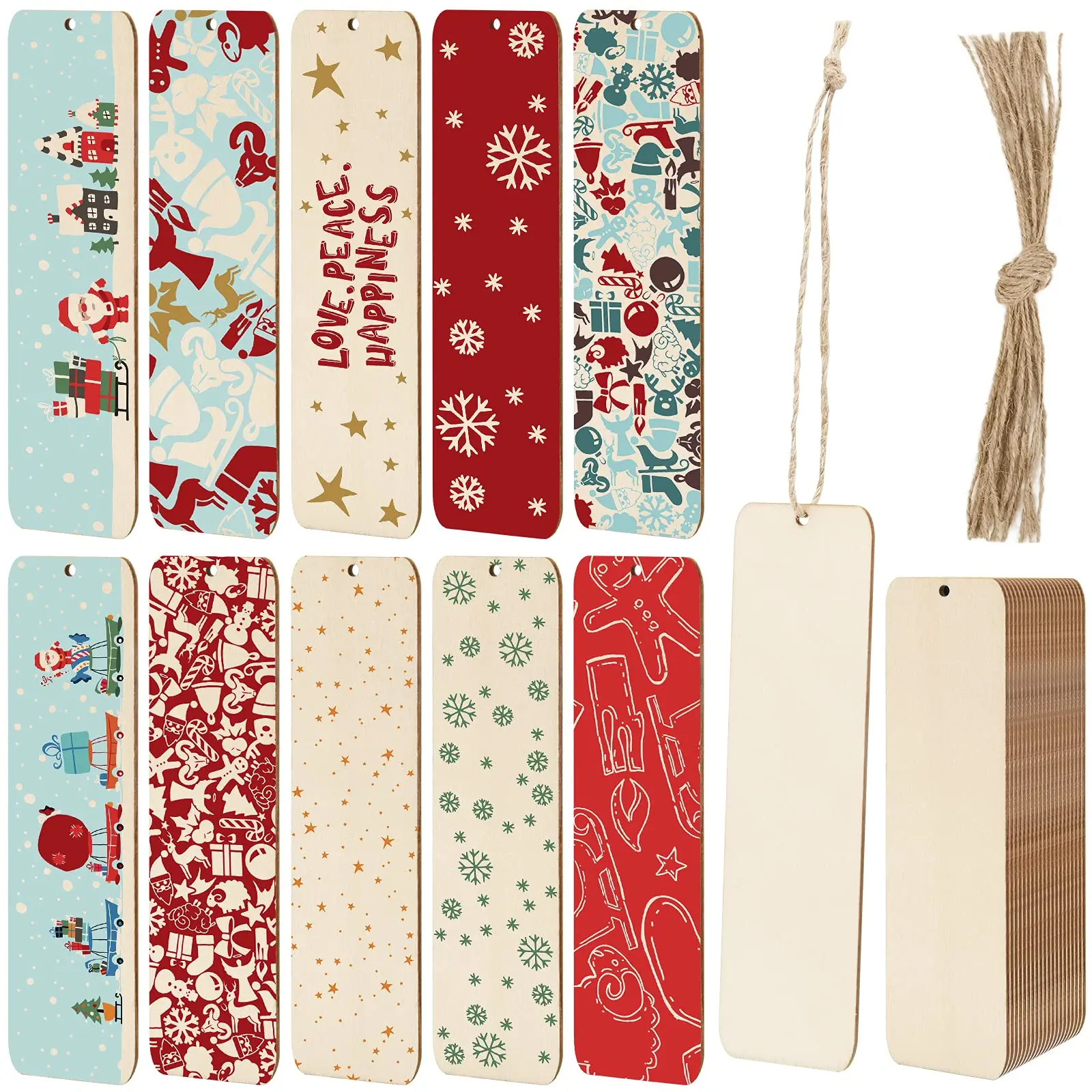 16PCS-Unfinished-Wood-Blank-Bookmarks-with-Hole-Rectangle-Wood-Hanging ...