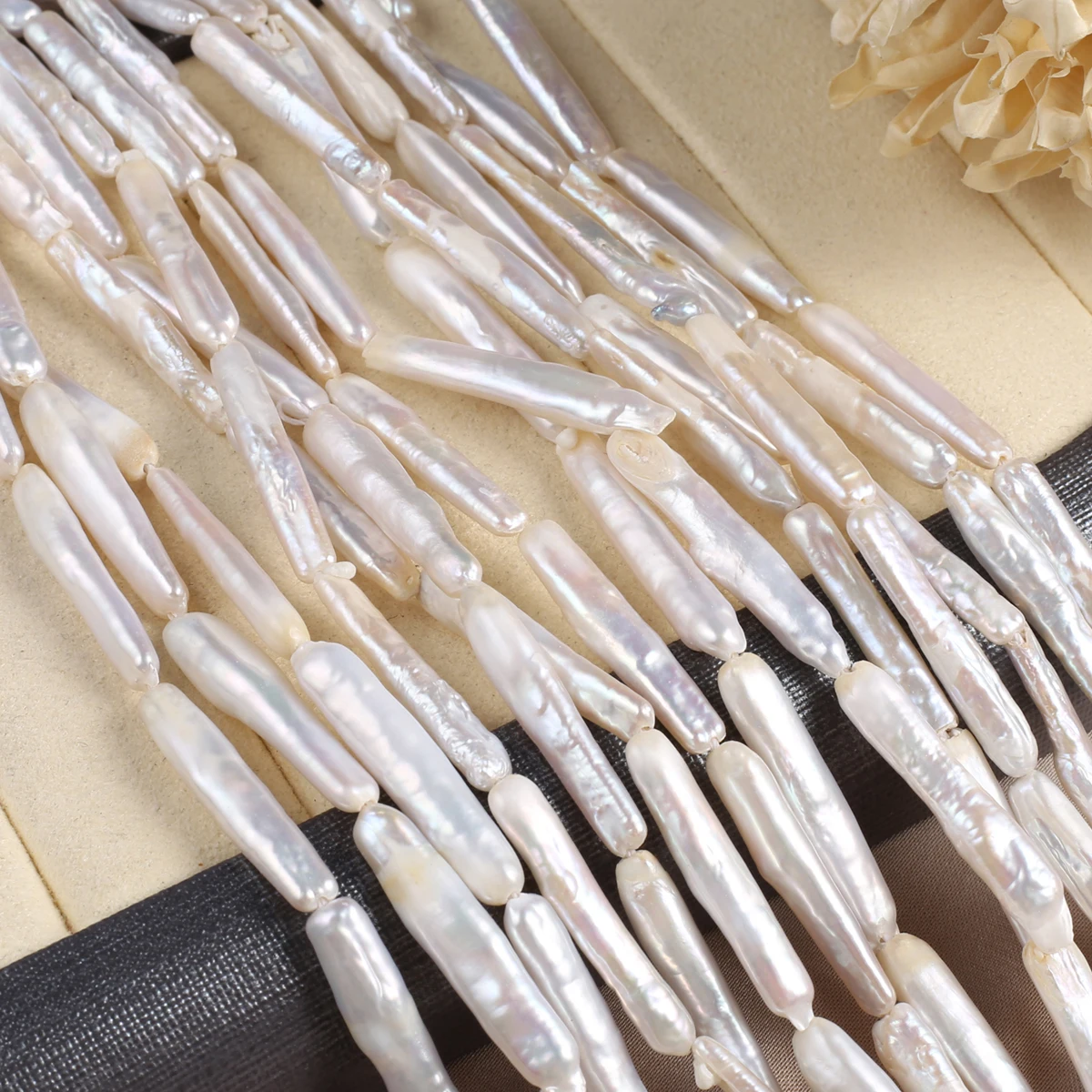 Natural-Freshwater-Pearl-Beads-Long-Strip-Shape-Pearl-Loose-Spacer ...