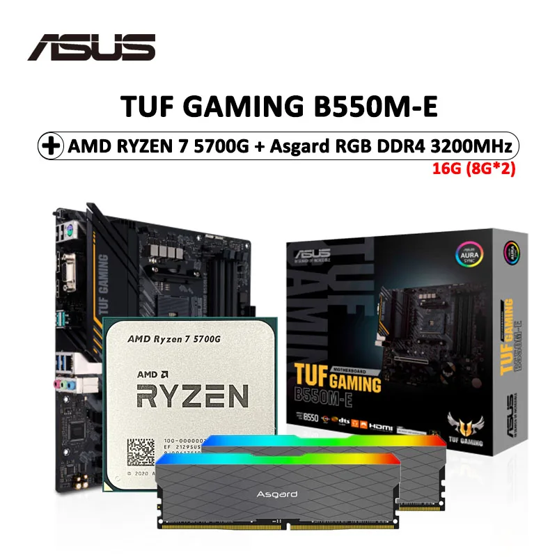 ASUS TUF 게이밍 B550 m E B550 마더보드 + AMD R7 5700G CPU + Asgard W2 시리즈 DDR4 16G (8G * 2) 3200 MHz ...