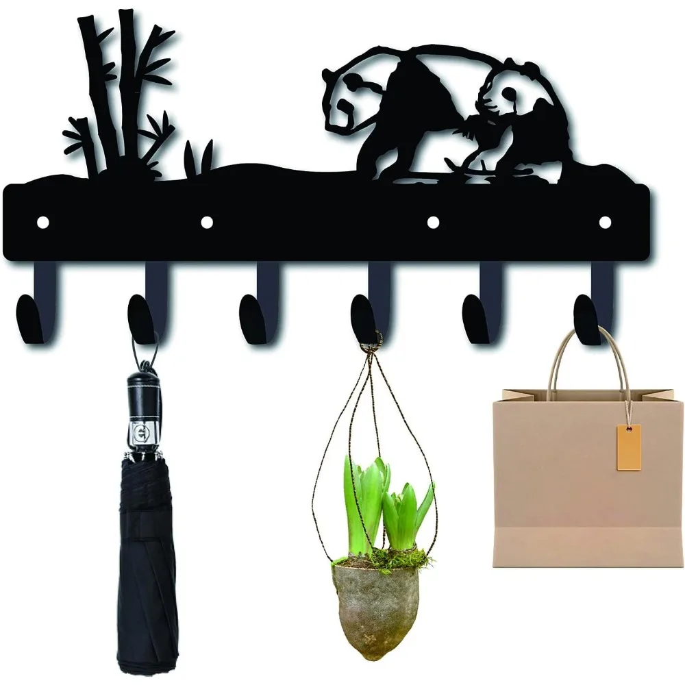 Panda-Key-Holder-Black-Bamboos-Decorative-Hanger-13-8-x-4-Hooks-Wall ...