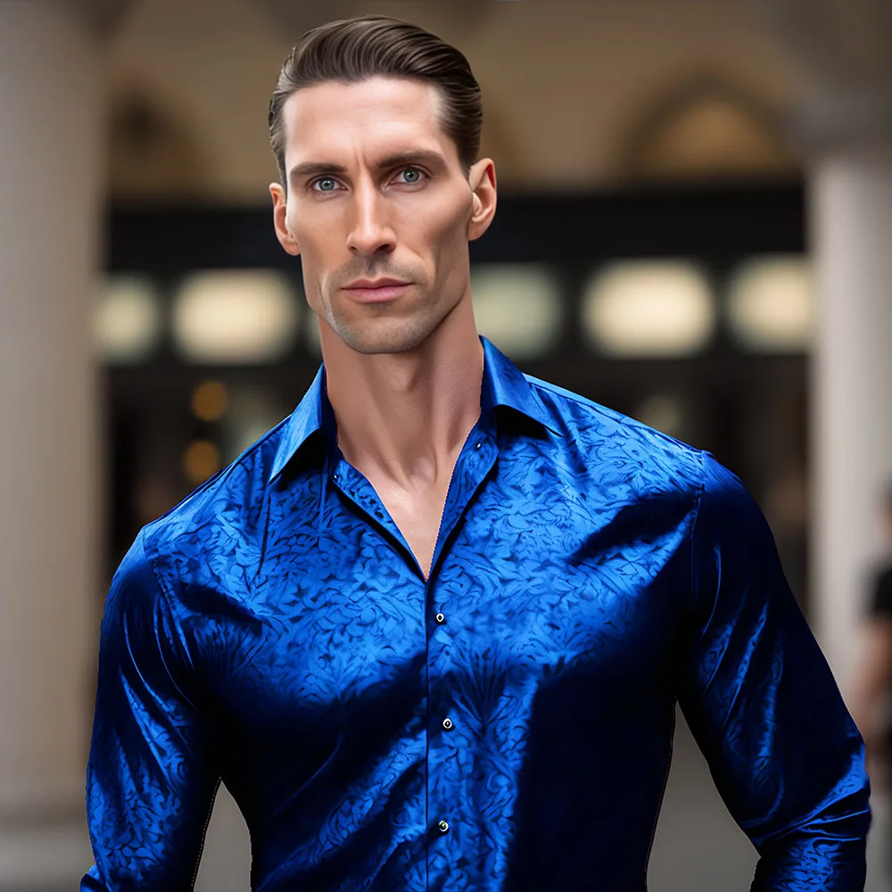 Barry-Wang-Classic-Silk-Paisley-Men-Shirt-Four-Seasons-Lapel-Long ...