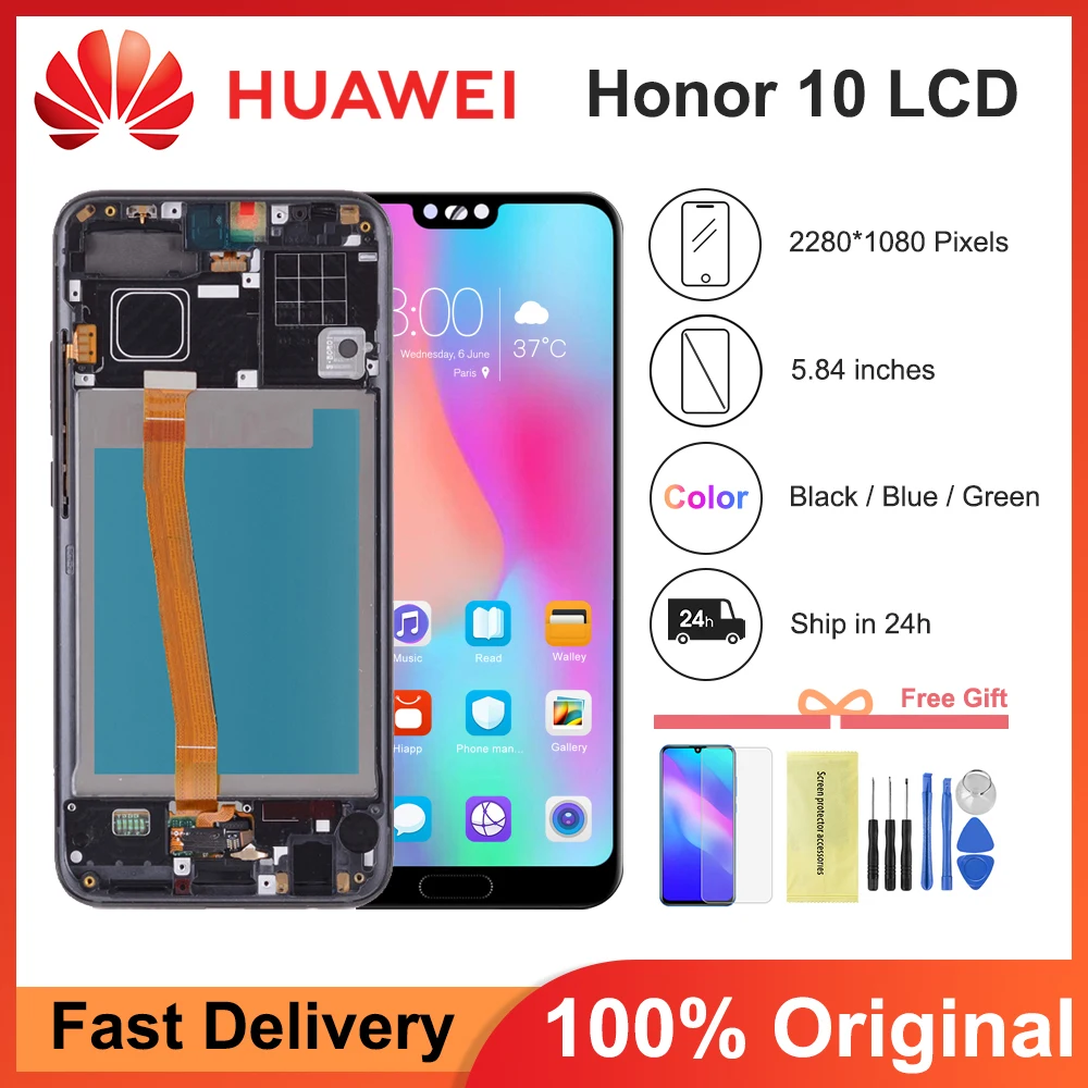 Pantalla LCD de 100% "con huella dactilar para Huawei Honor 10, montaje ...