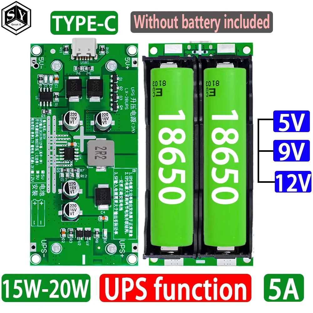 Type-C 15W 3A 18650 Lithium Battery Charger Module DC-DC Step Up ...