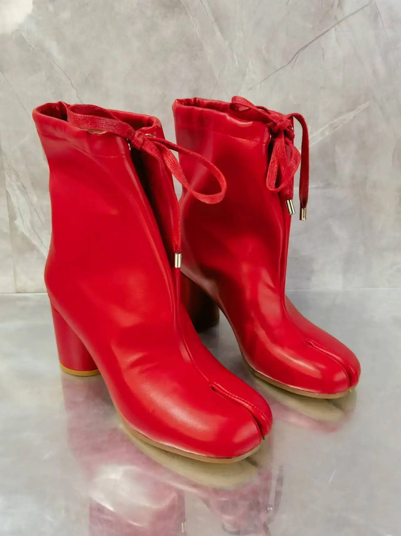 2024-Split-Toe-Shoes-Short-Red-Boots-Ins-Trotters-Thick-Leather-Shoes ...