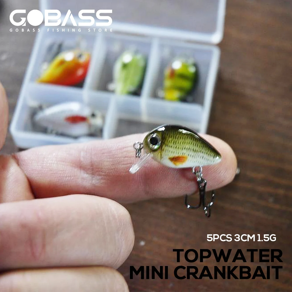GOBASS 5pcs Mini Fish Bass Fishing Lure Set 3cm 1.5g Mini Artificial Baits Topwater Crank ...