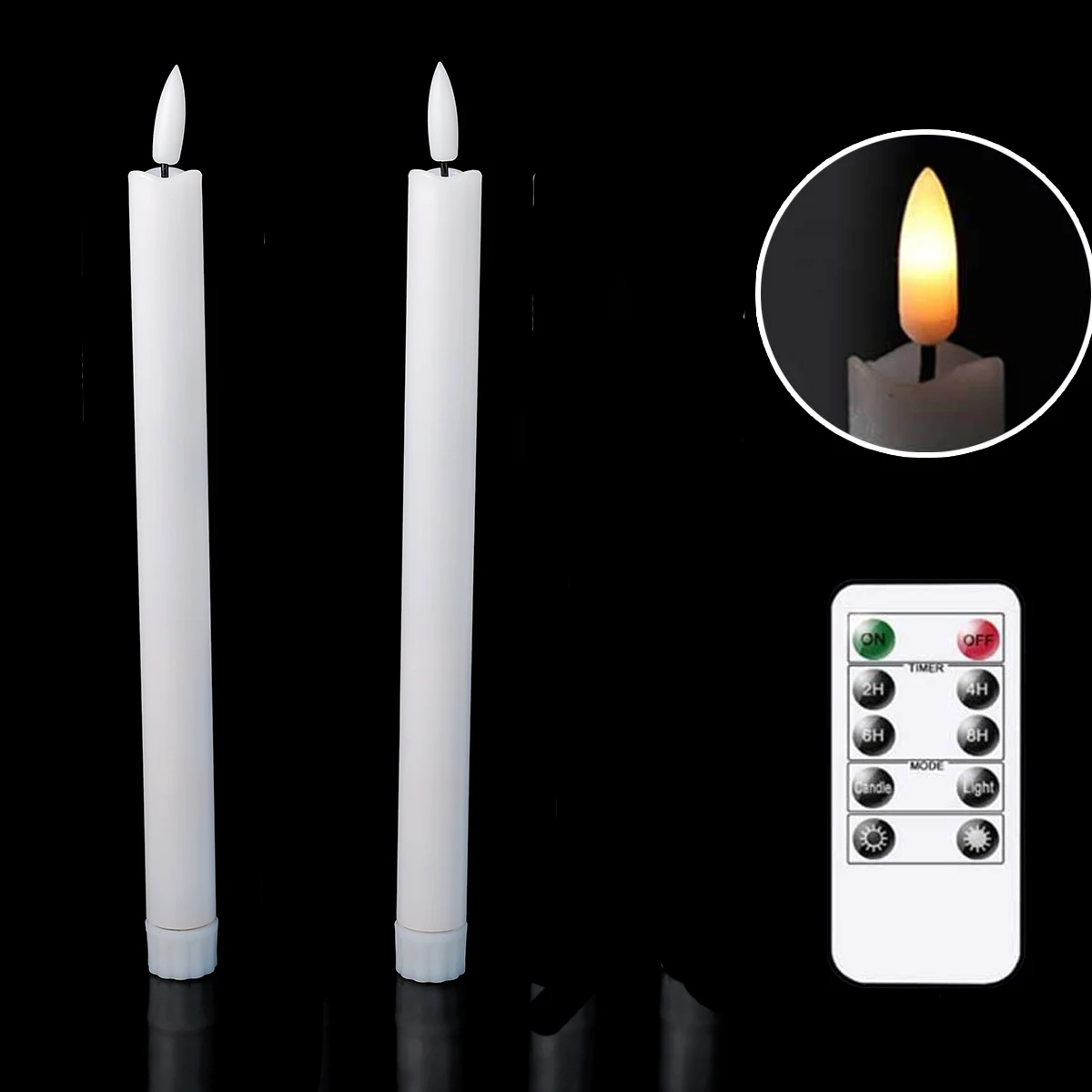 Pack-of-2-White-Flameless-Short-LED-Taper-Candles-Beige-Realistic-Black ...