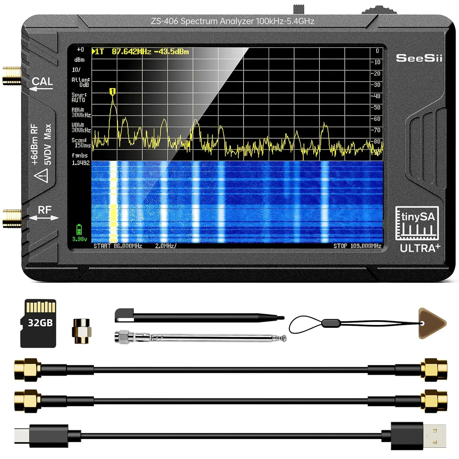 Seesii Tinysa Ultra Zs406 Spectrum Analyzer 4 Inch 100khz To 5 4ghz