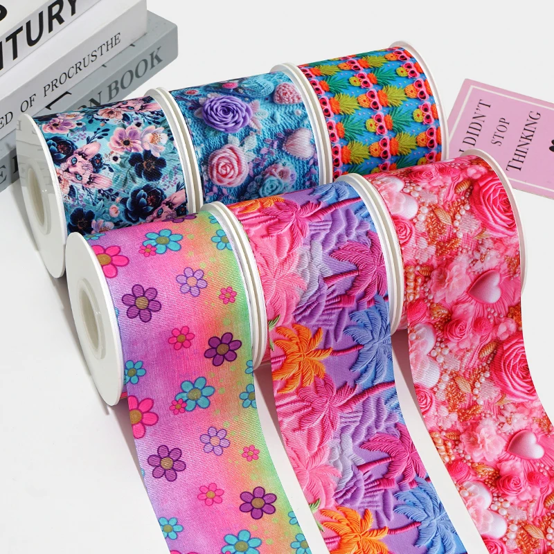 5Yards-75mm-Flowers-Ribbons-Little-Girls-Cartoon-Grosgrain-Satin-Ribbon ...