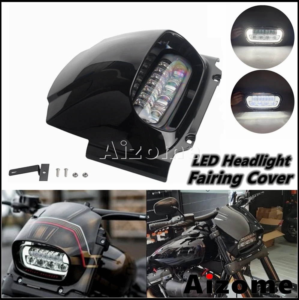 Motorcycle 9.8 inch LED Headlamp Front Cowl For Harley Softail M8 Black ...