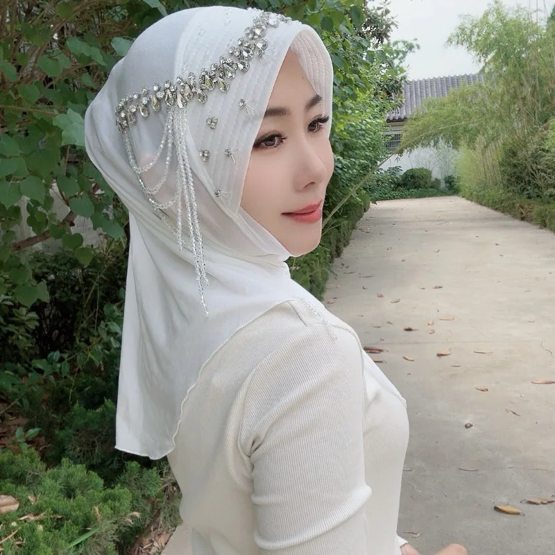 Muslim Hats Hijabs for Women Luxury Bead Shawl Headscarf Sponge Brim ...
