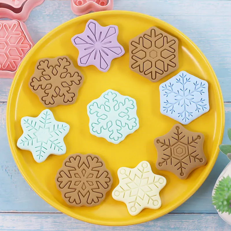 8pcs/set Snowflake Shape Cookie Cutters Plastic 3d Pressable Biscuit ...