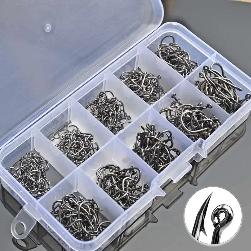 600-100Pcs-Fishing-Hooks-Set-Mixed-Size-High-Carbon-Steel-Carp-Rope ...