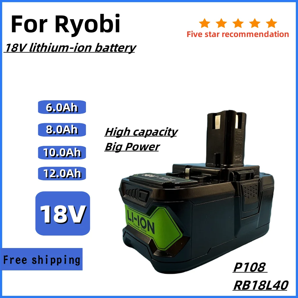 8-0-6-0Ah-18V-Li-ion-Rechargeable-Battery-for-Ryobi-ONE-P108-P107-P122 ...