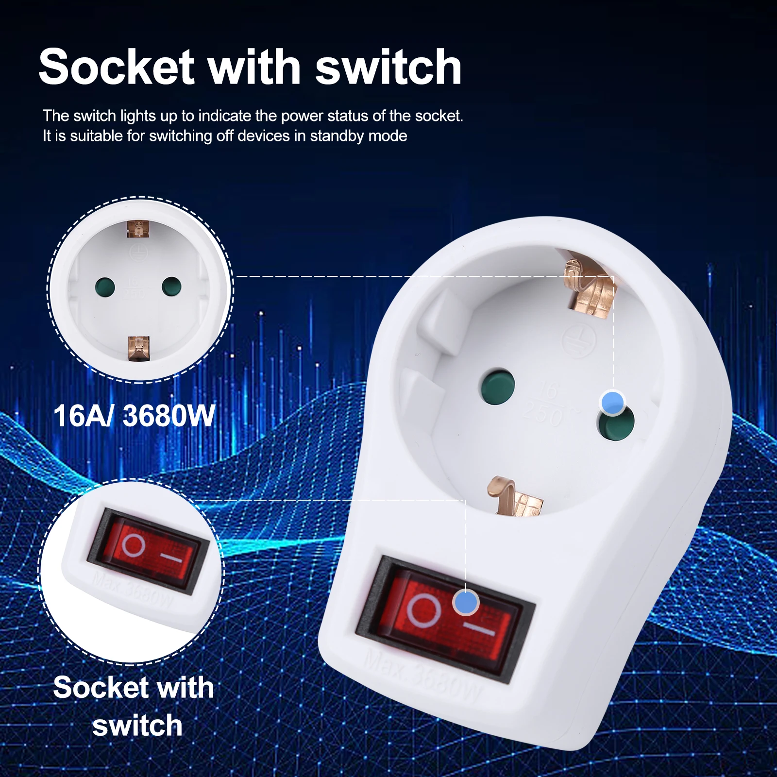 Prise d'extension de sortie de Conversion, 16A, 250V, 3680W, avec ...