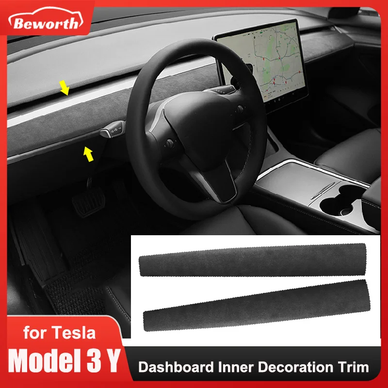 For-Tesla-Model-3-Y-Dashboard-Inner-Decoration-Trim-Alcantara-Suede ...