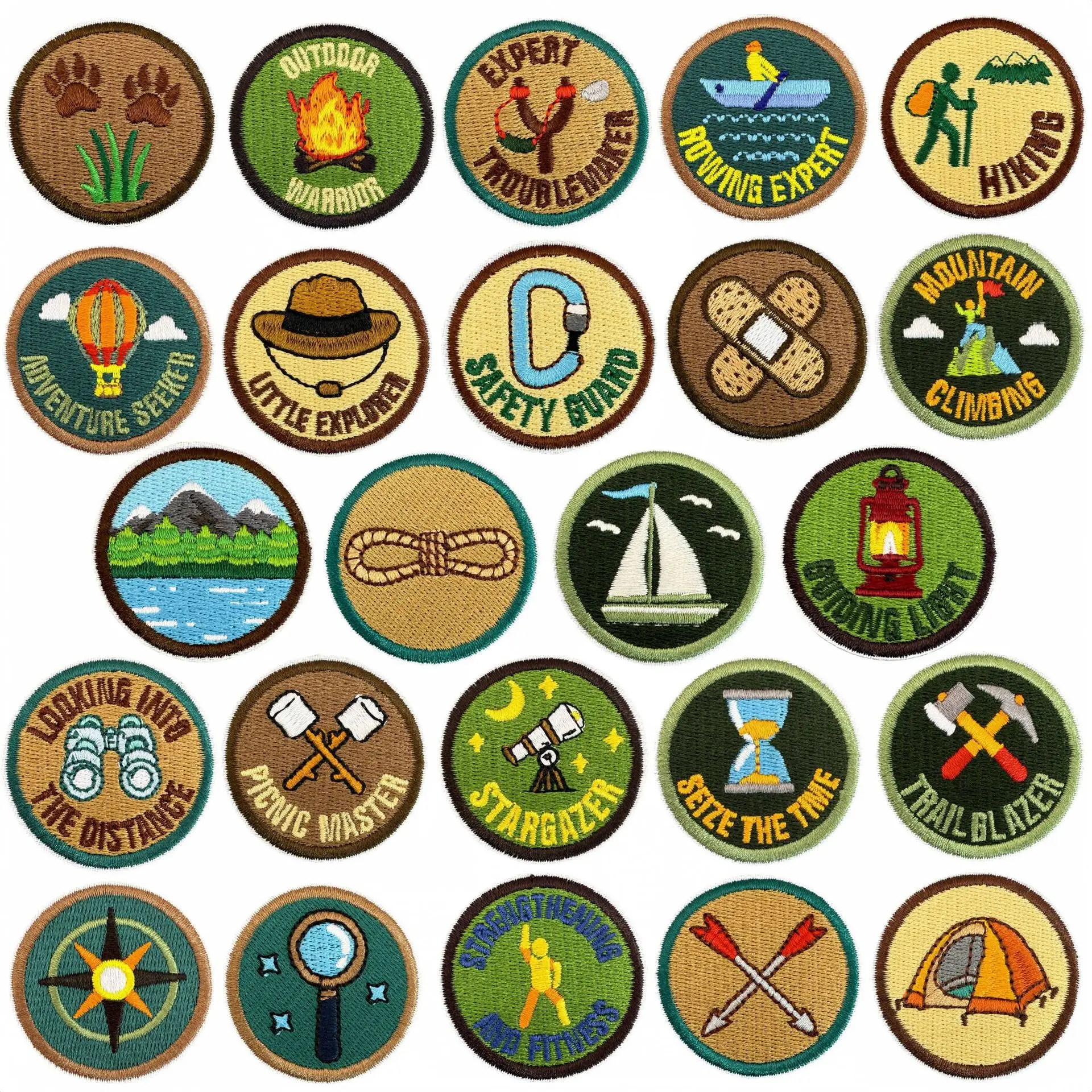 Outdoor Exploration Themed Embroidery Circle Iron on Patches Rowing ...