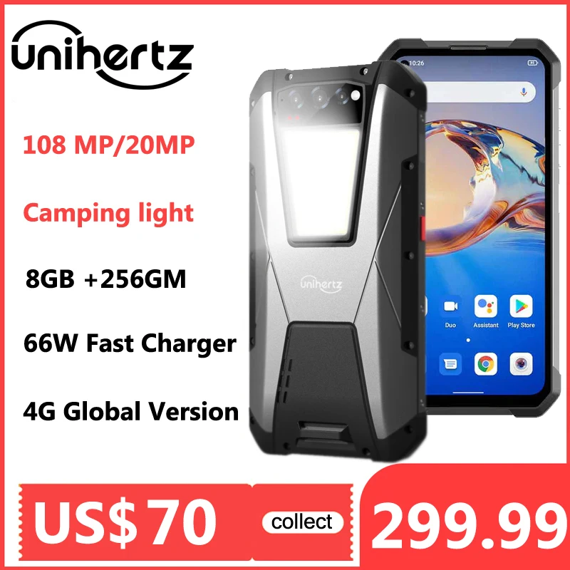 Unihertz Tank 세계 초연 Unihertz 전화 스마트폰 야외 낚시 1200 루멘 빛 22000mah 더 큰 배터리 잠금 해제 안드로이드 폰 66w 빠른 충전 ...