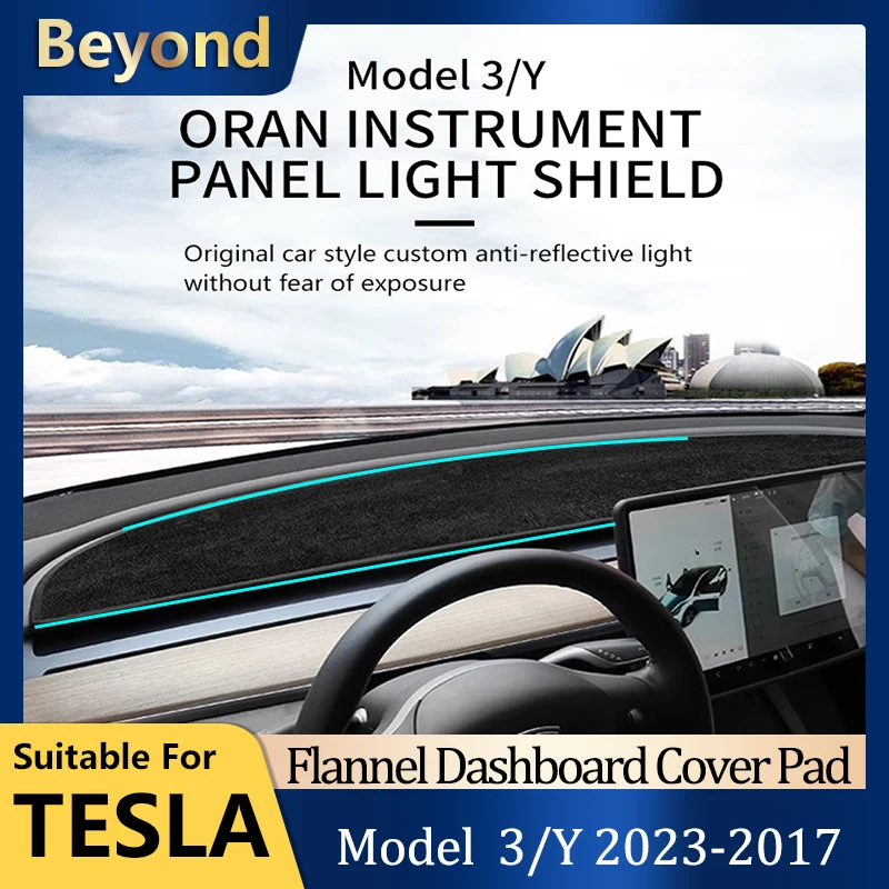 Top-Flannel-Dashboard-Cover-Pad-For-Tesla-Model-3-Y-Sunshade-Protector ...