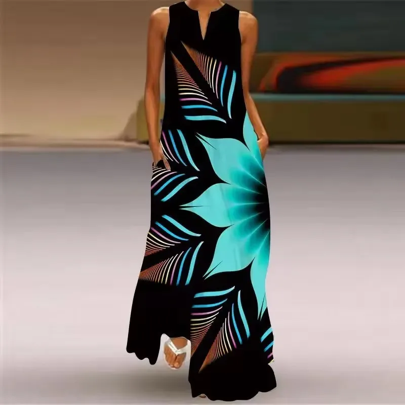 Vintage Printed Boho Maxi Dresses Women Fashion Summer V-Neck ...