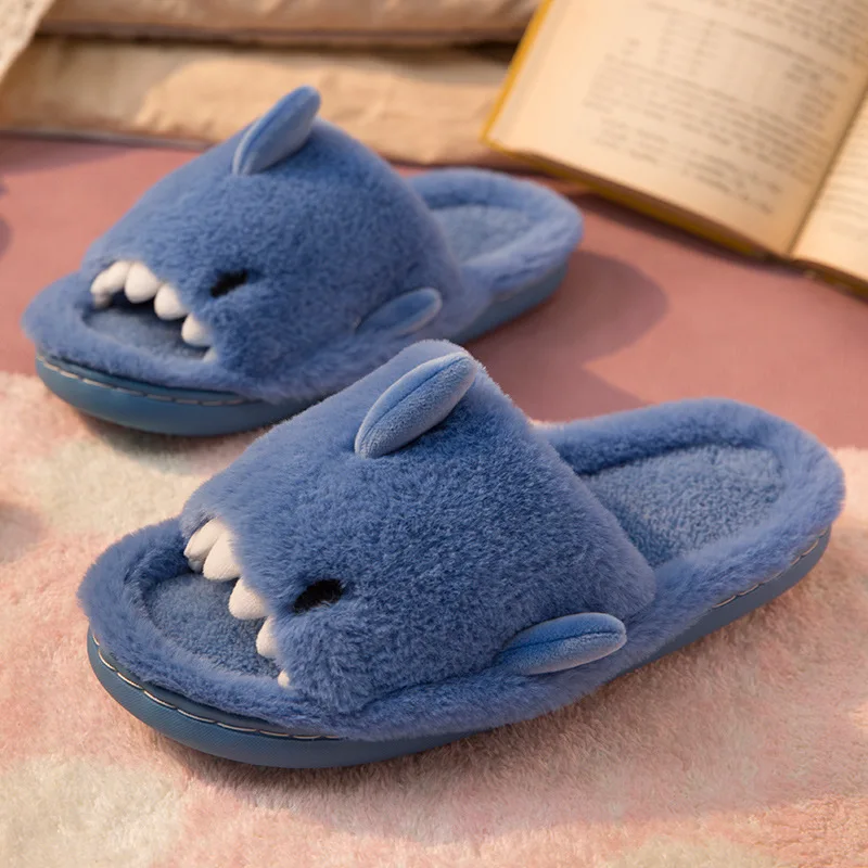 Kidmi-Winter-Cartoon-Plush-Shark-Slippers-For-Women-Fashion-Warm-Soft ...