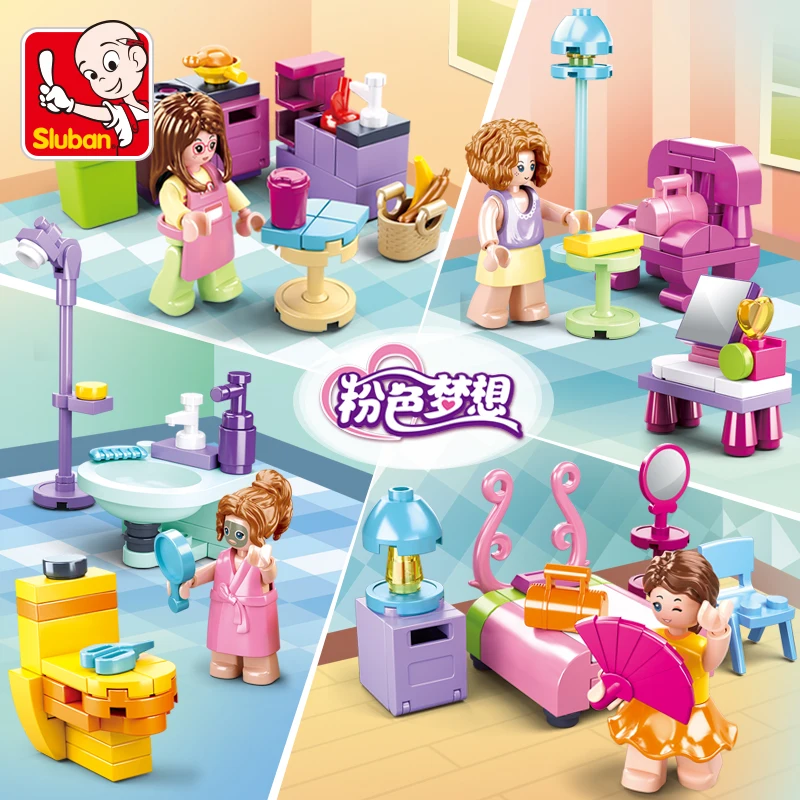 SLUBAN Girls Friends Series Princess House Pink Dream Home Building ...
