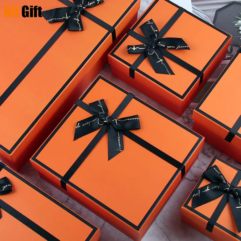 Caja-de-regalo-naranja-con-lazo-elegante-para-festivales-de-Halloween-y ...