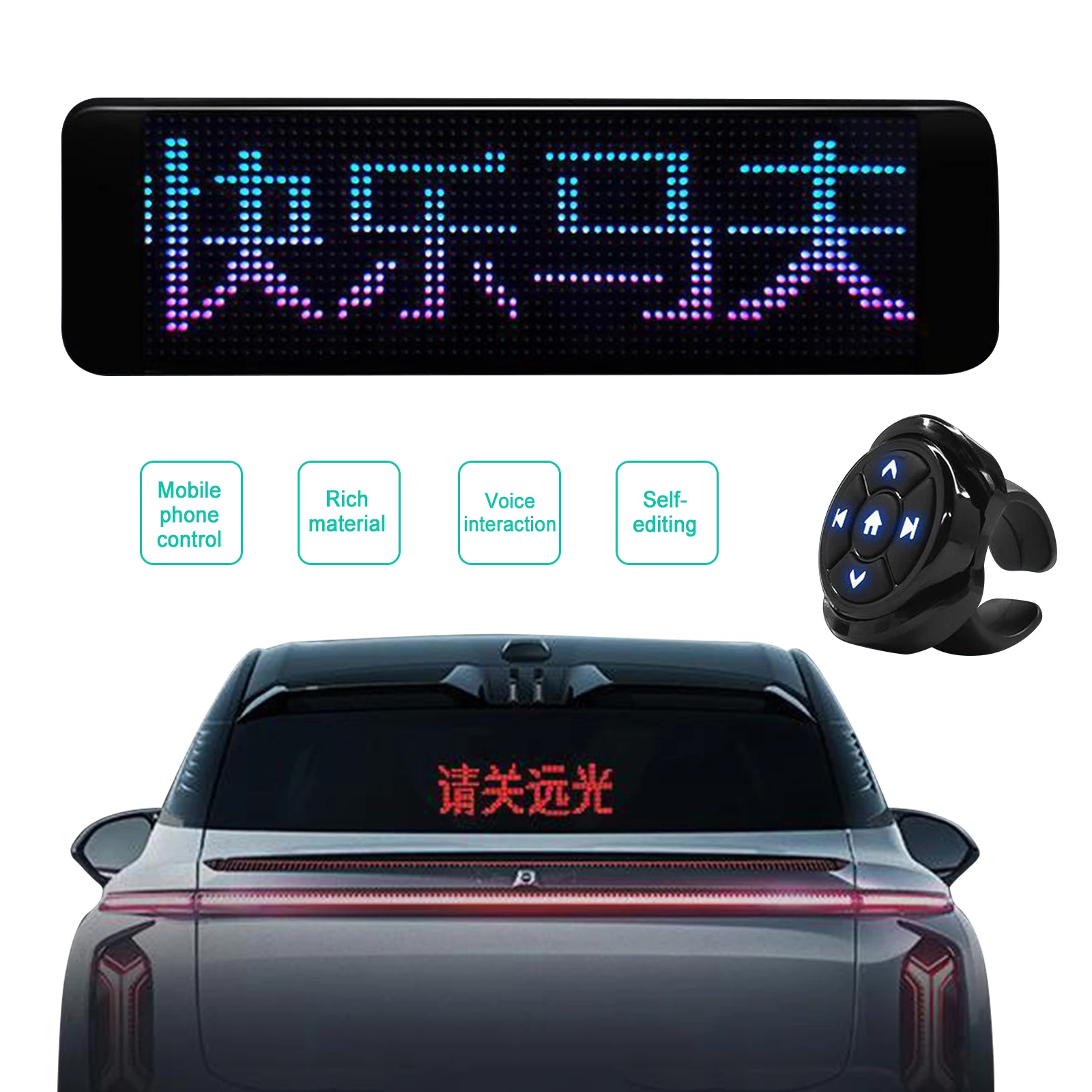 풀 컬러 자동차 뒷창 Led 유연한 스크린 모바일 앱 제어 애니메이션 그림 단어 스크롤 Usb 광고 디스플레이