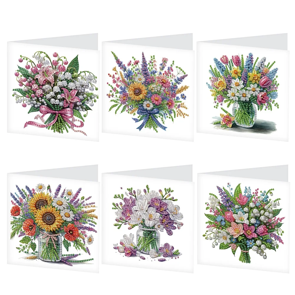 6Pcs Diamond Painting Greeting Cards Kits,Flower Bouquet DIY Diamond ...