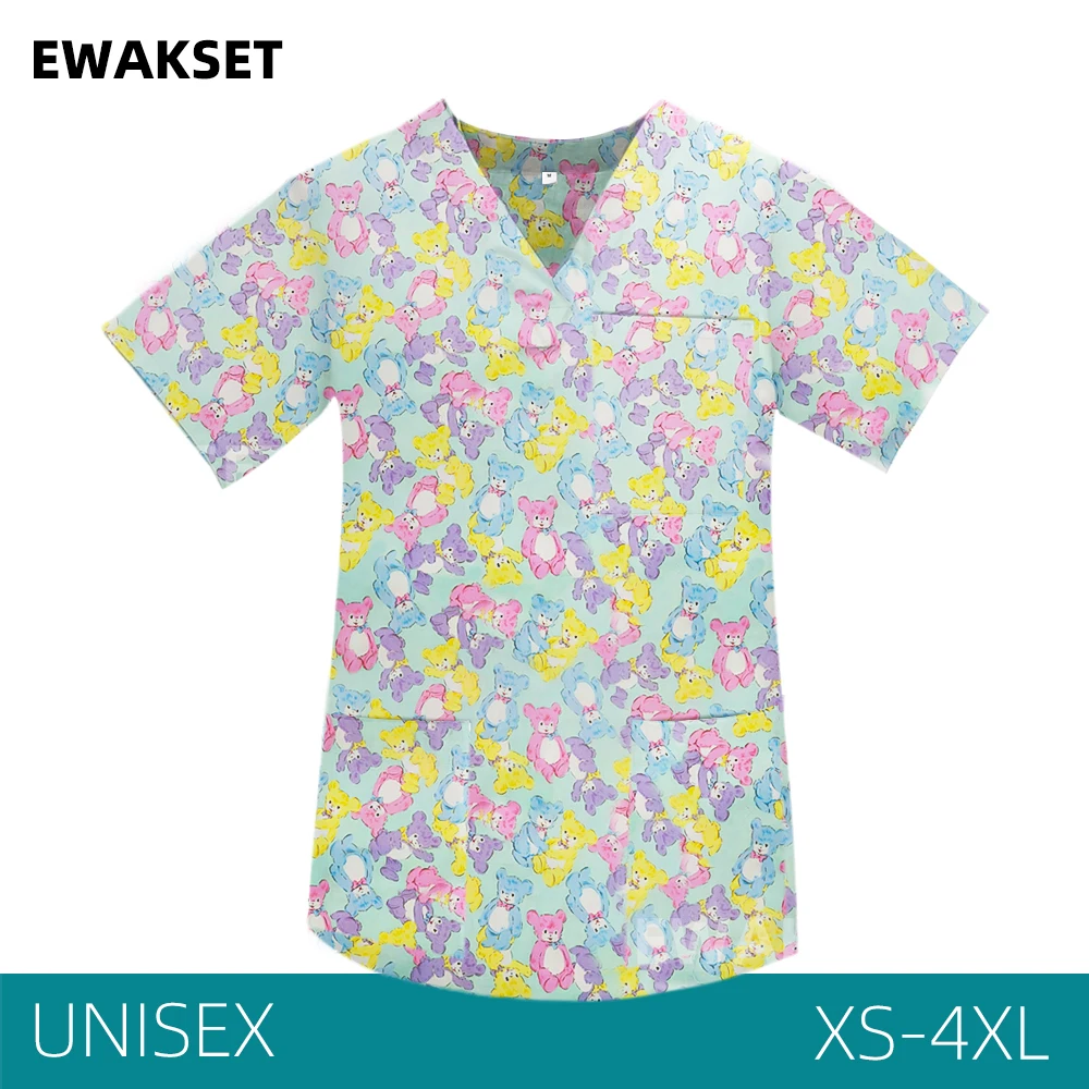 animal-printed-Nursing-Working-Uniform-Short-Sleeve-Pockets-Hispital ...