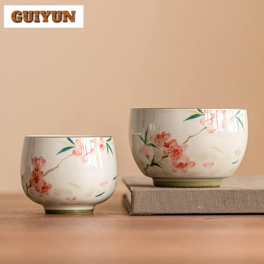 Hand-Painted-Peach-Blossom-Ceramic-Teacup-Single-Master-Cup-Personal ...