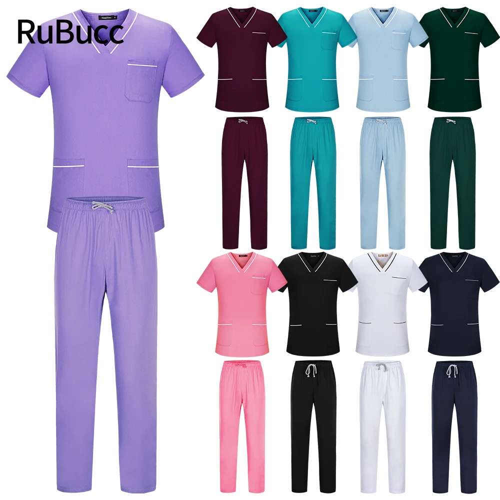 Nursing Uniform Elastic Waist Pants Suit Female Scrubs Workwear Set ...