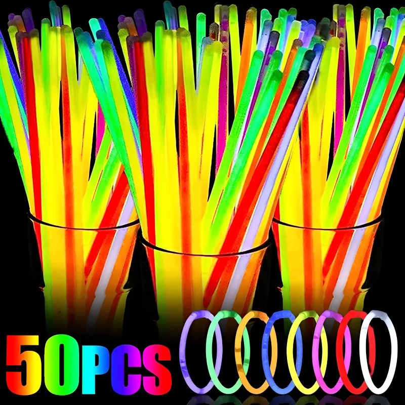 1-50PCS-Party-Fluorescence-Light-Glow-Sticks-Bracelets-Necklaces-Neon ...